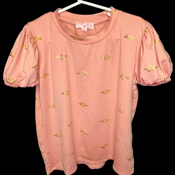 Poof! | Shirts & Tops | Kids Poof Girl Puff Sleeve Tshirt Gold Heart ...